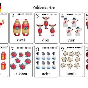 Christmas Numbers Flash Cards. Bilingual English & German Printable ...