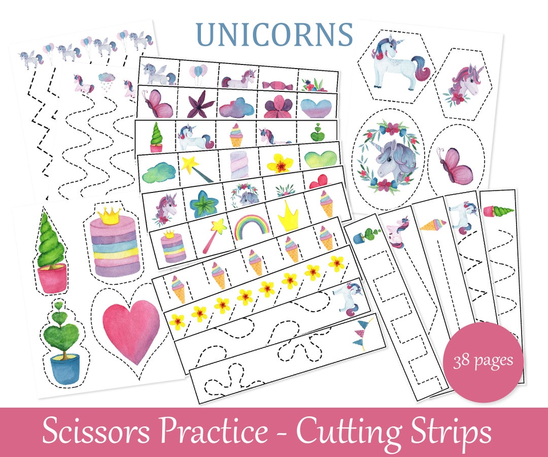 Unicorn Cutting Practice, Cutting Strips for Fine Motor Skills ...