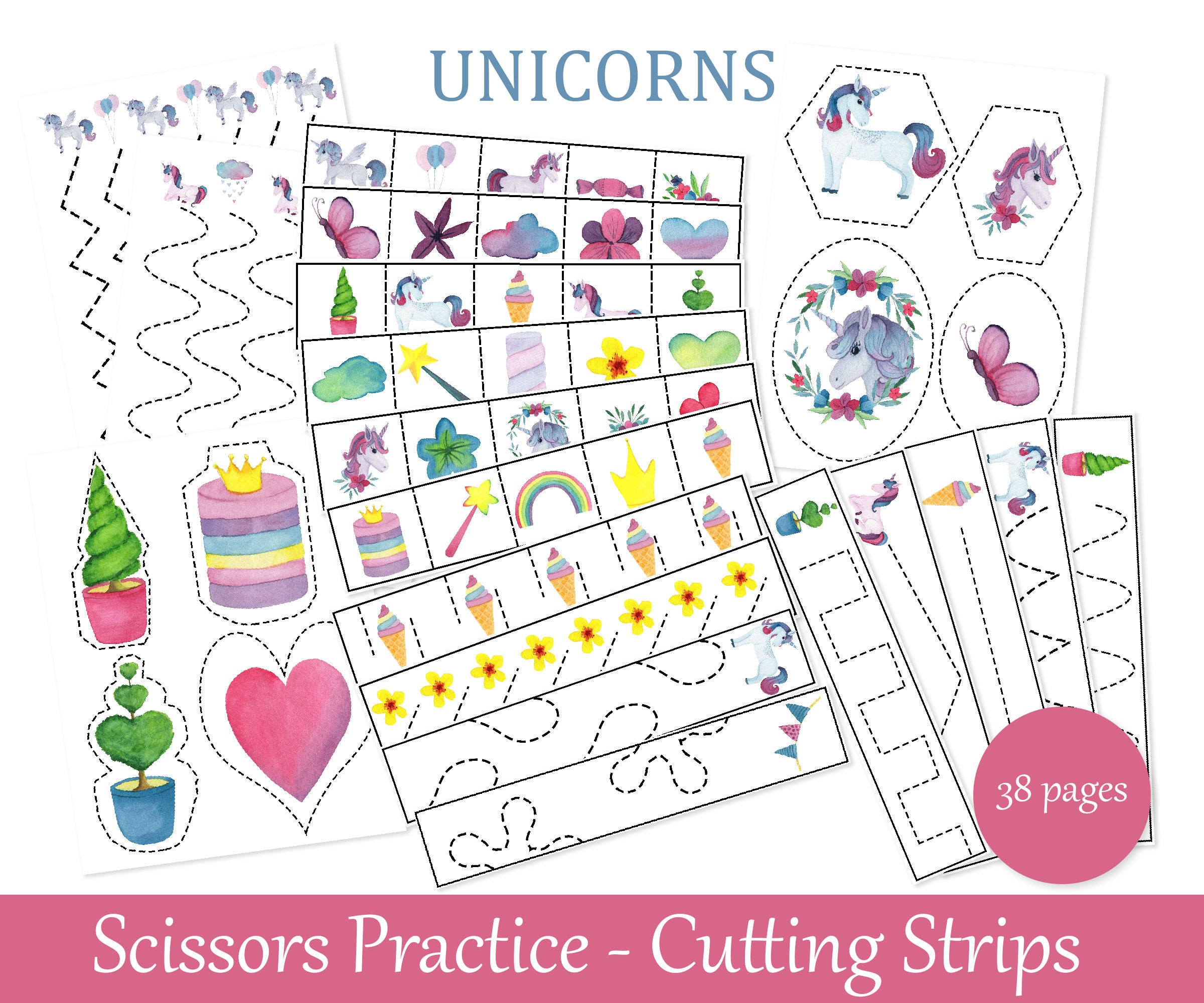 Unicorn Cutting Practice, Cutting Strips for Fine Motor Skills ...