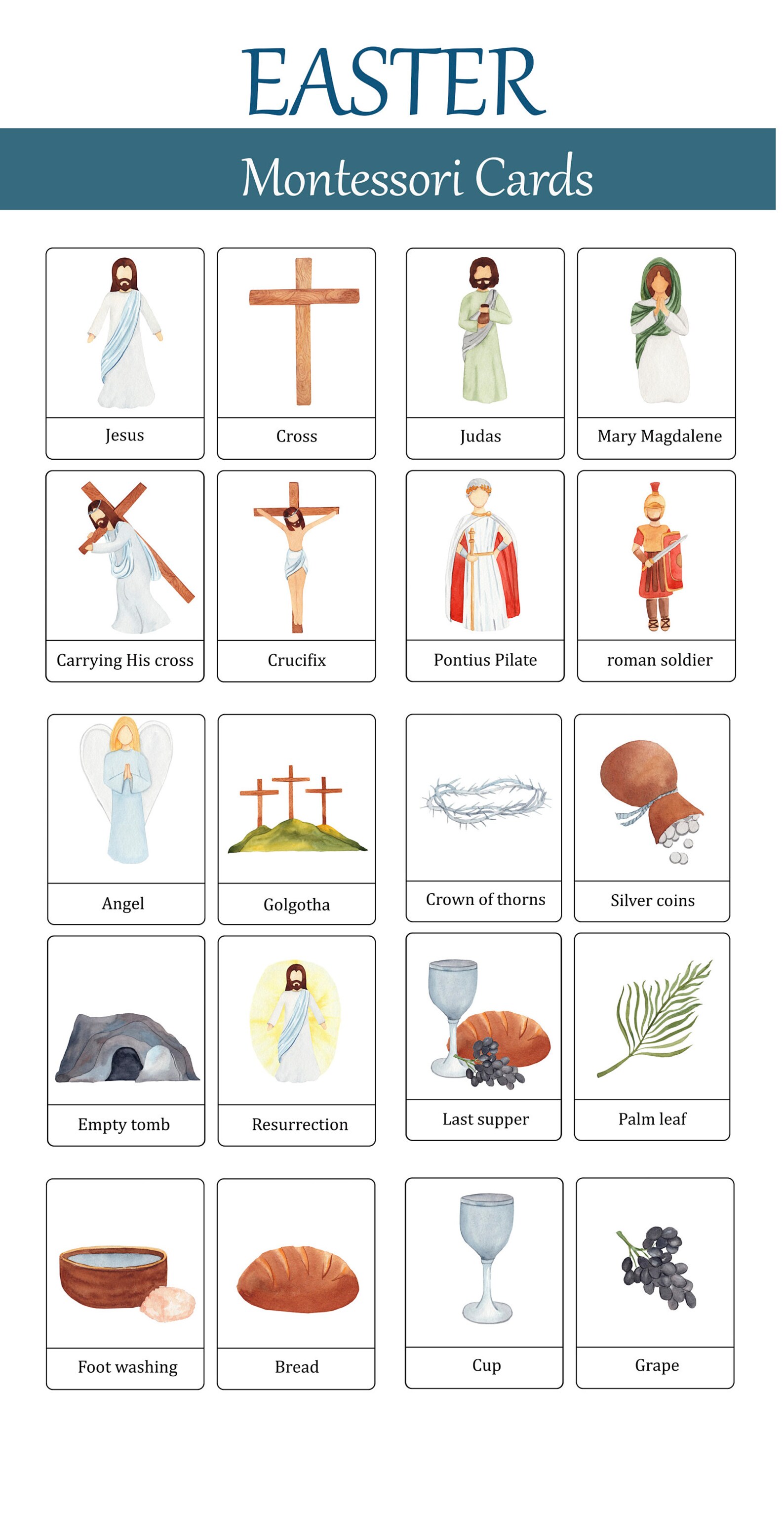 Religeous Easter Flash Cards, Montessori Three Part Cards, Resurrection ...