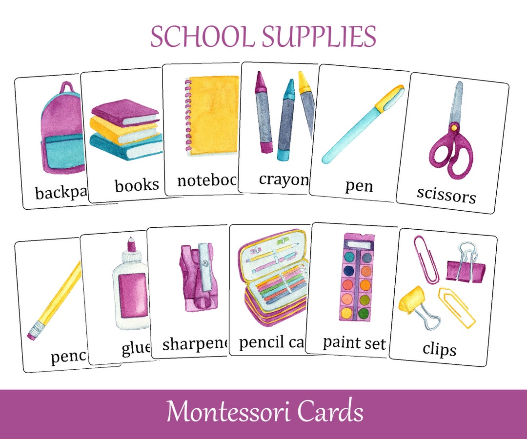 School Supplies Montessori Three Part Cards. Back to School ...