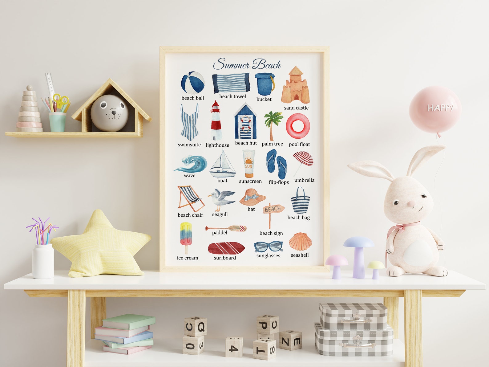 Summer Beach Montessori Poster, Educational Poster, Beach Printable ...