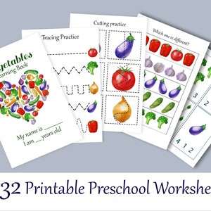 Vegetables Preschool Worksheets. Toddlers Activity Book. Montessori ...