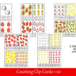 Fruits Count and Clip Cards, Summer Montessori Counting, Number 1 - 20 ...