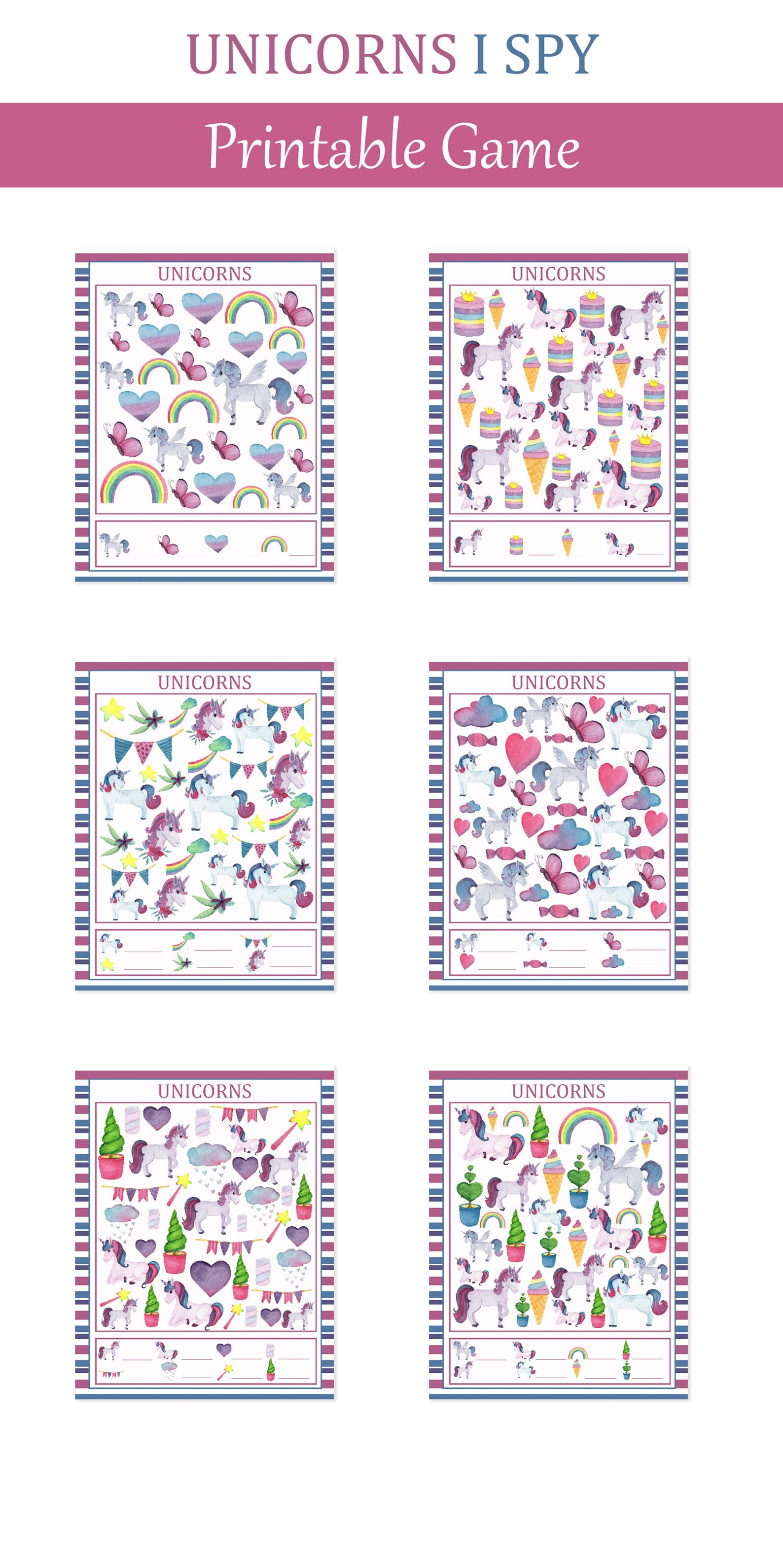 I Spy Unicorns, Printable Game for Kids, Preschool Activity, Heart ...