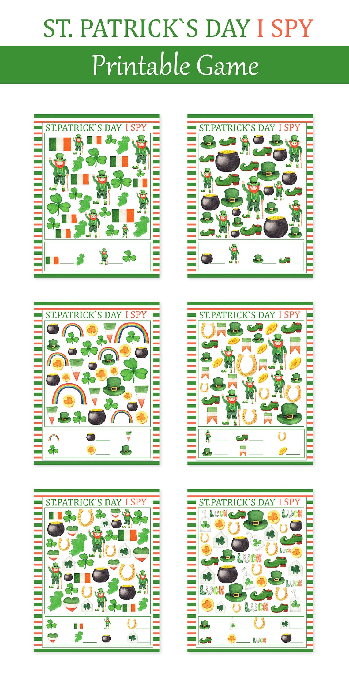 I Spy St. Patricks Day, Printable Game for Kids, March Activity ...