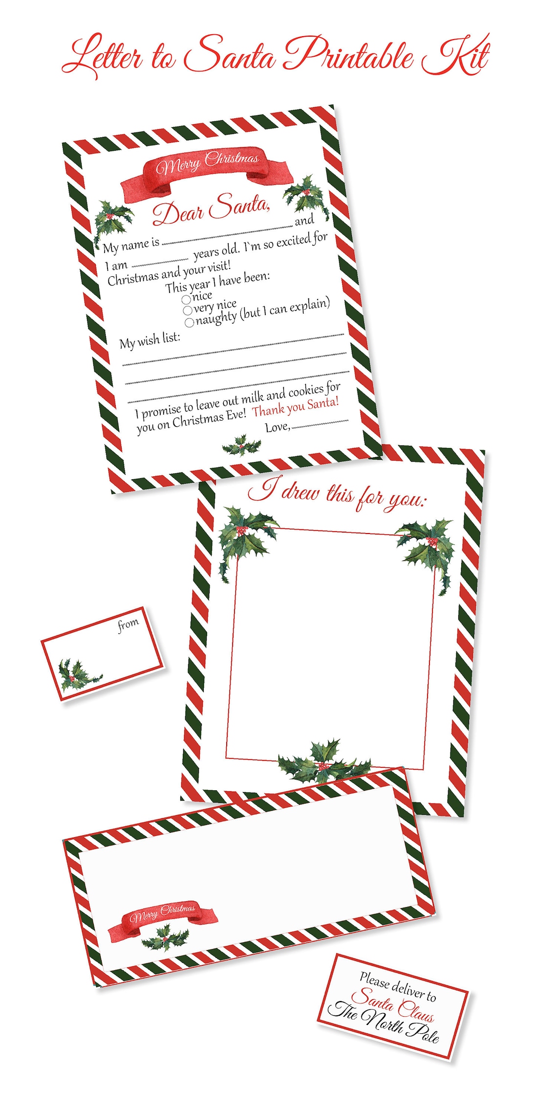 Letter to Santa Printable Kit, Santa Claus Letter Template With ...