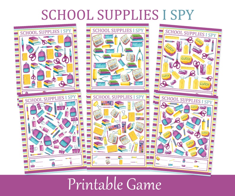 I Spy School Supplies, Back to School Printable Game for Kids ...
