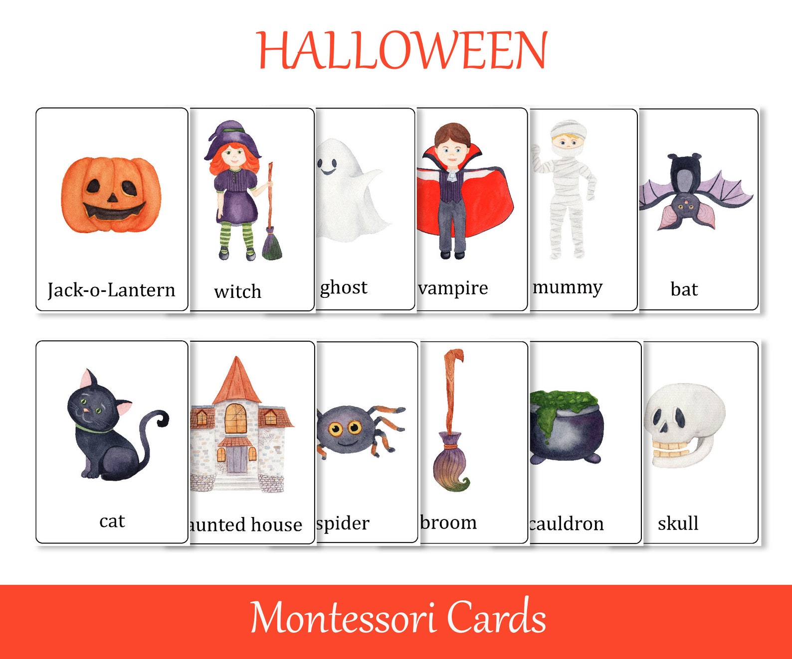 Halloween Preschool Flash Cards. Montessori 3 Part Cards. - Etsy
