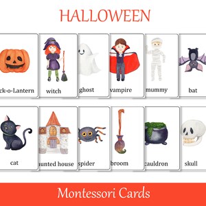 Halloween Preschool Flash Cards. Montessori 3 Part Cards. Nomenclature ...
