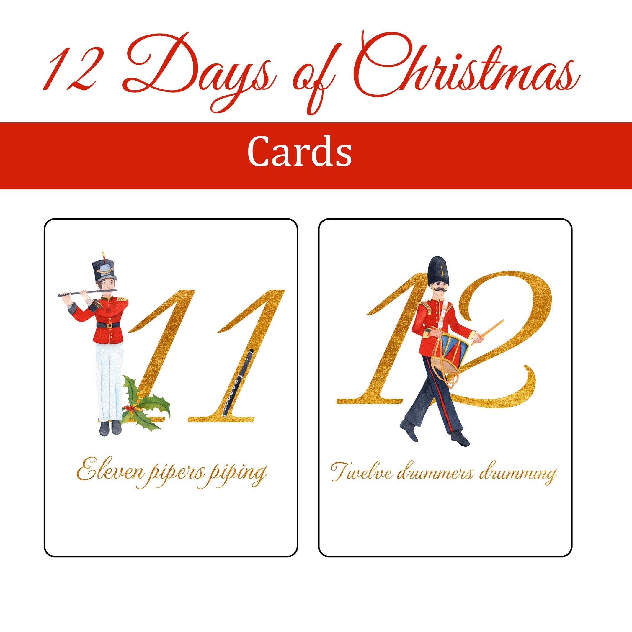 12 Days of Christmas Printable Cards, Nomenclature Cards, Printable ...