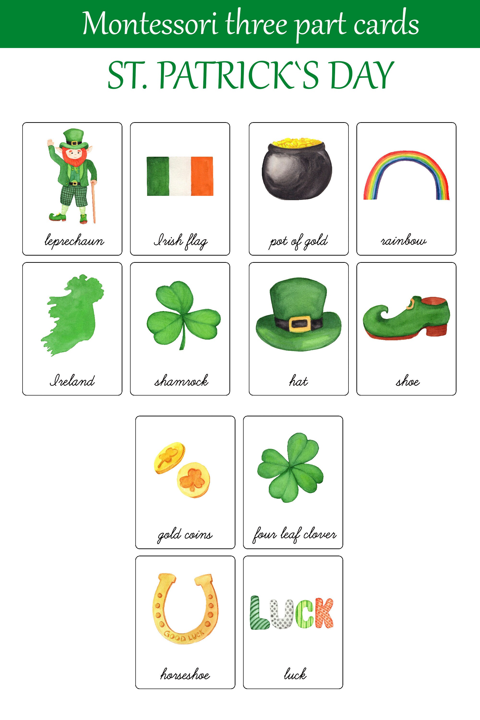 St. Patricks Day Montessori Three Part Cards. Ireland Nomenclature ...