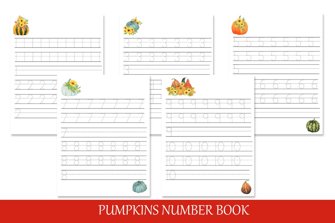 Fall Pumpkins Number Book, Numbers Writing Practice, Autumn Tracing ...