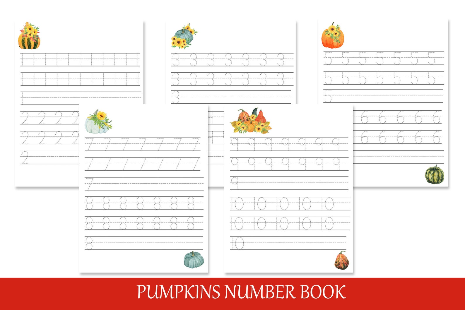 Fall Pumpkins Number Book, Numbers Writing Practice, Autumn Tracing ...