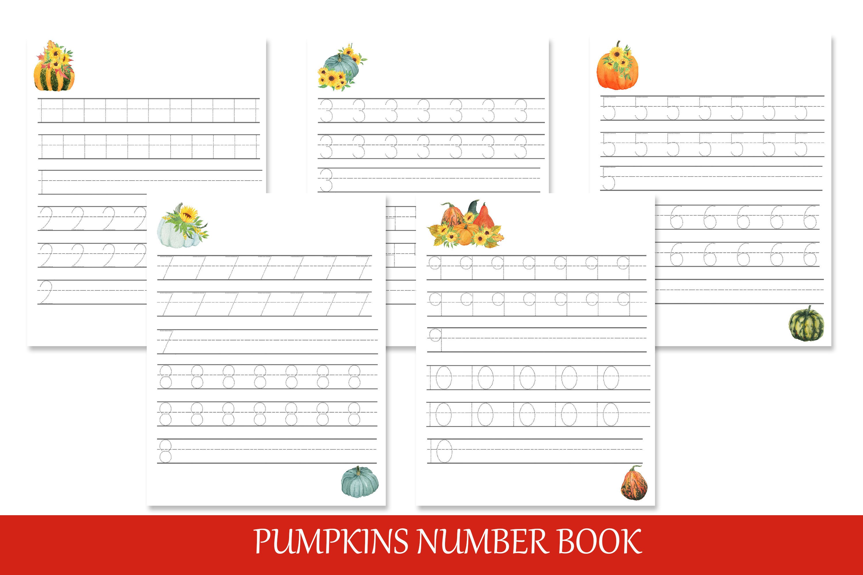 Fall Pumpkins Number Book, Numbers Writing Practice, Autumn Tracing ...