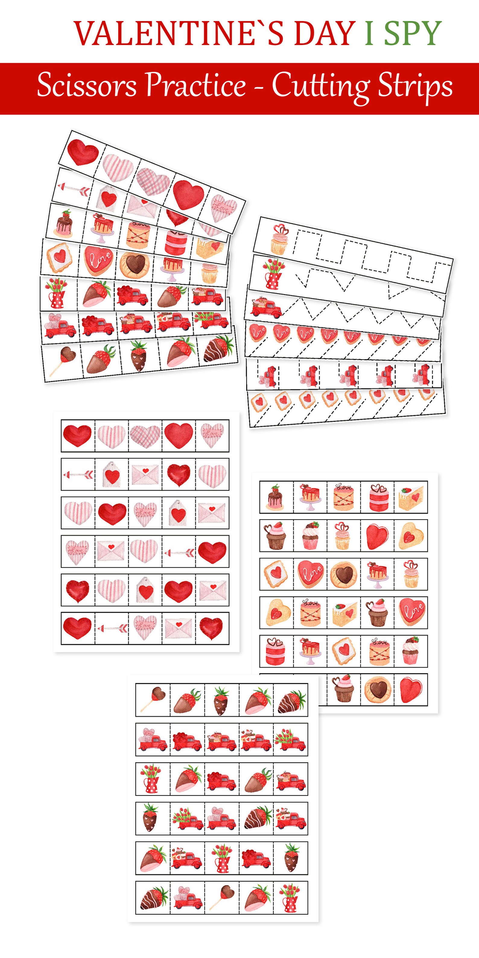 Valentines Scissors Cutting Practice, Cutting Strips for Fine Motor ...