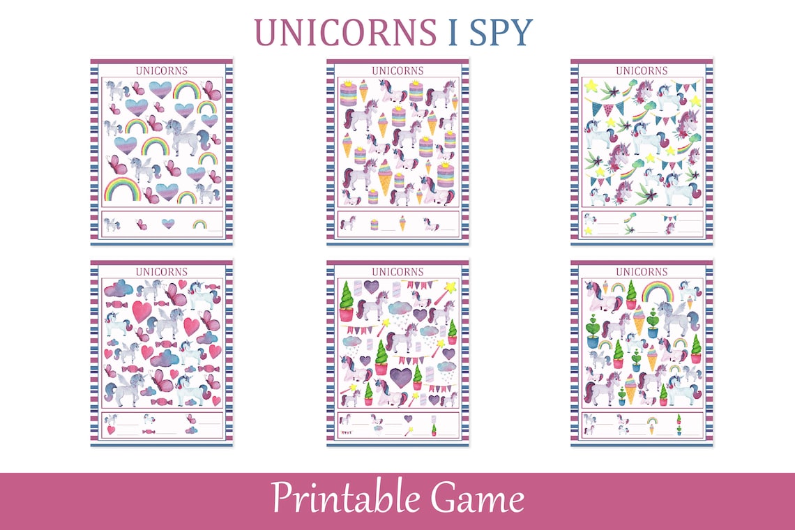 I Spy Unicorns, Printable Game for Kids, Preschool Activity, Heart ...