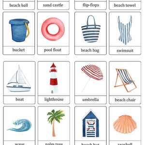 Summer Beach Flash Cards. Montessori 3 Part Cards. Nomenclature Cards ...