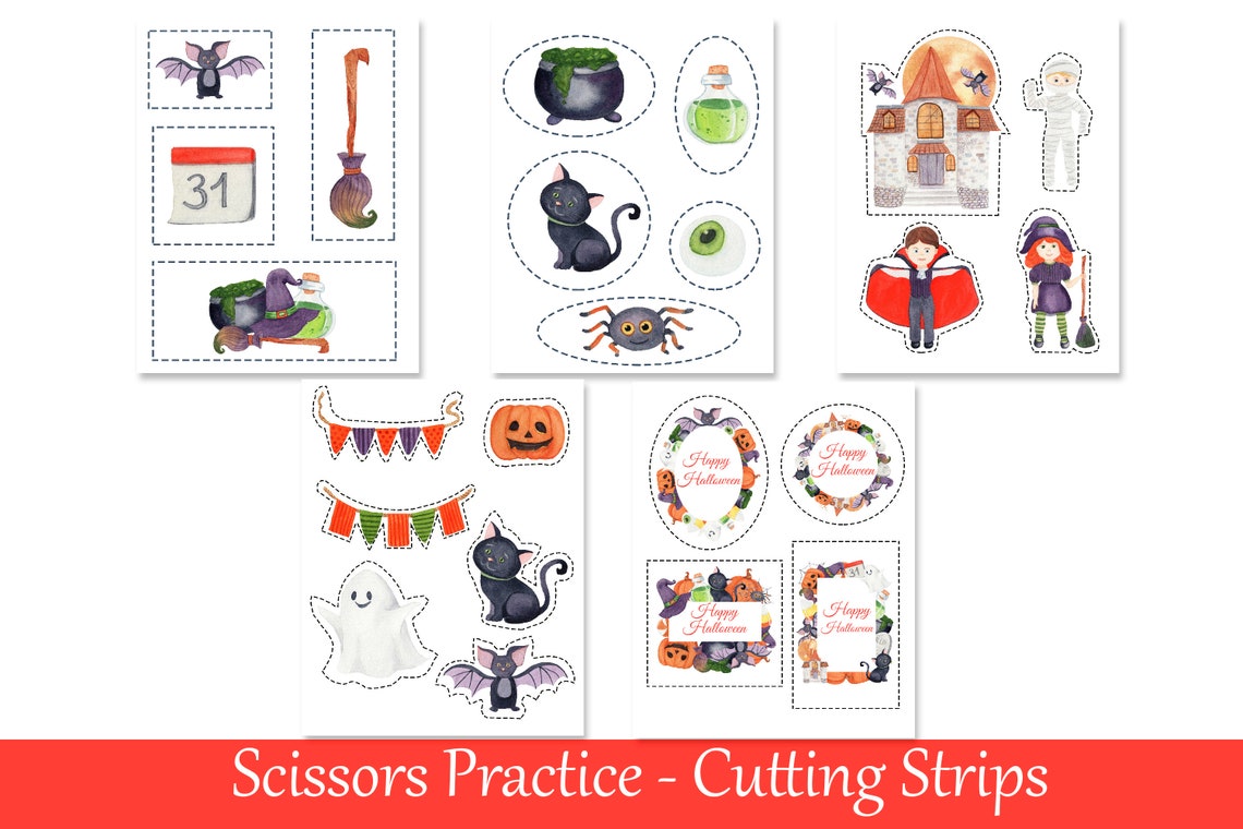 Halloween Scissors Cutting Practice, Cutting Strips for Fine Motor ...