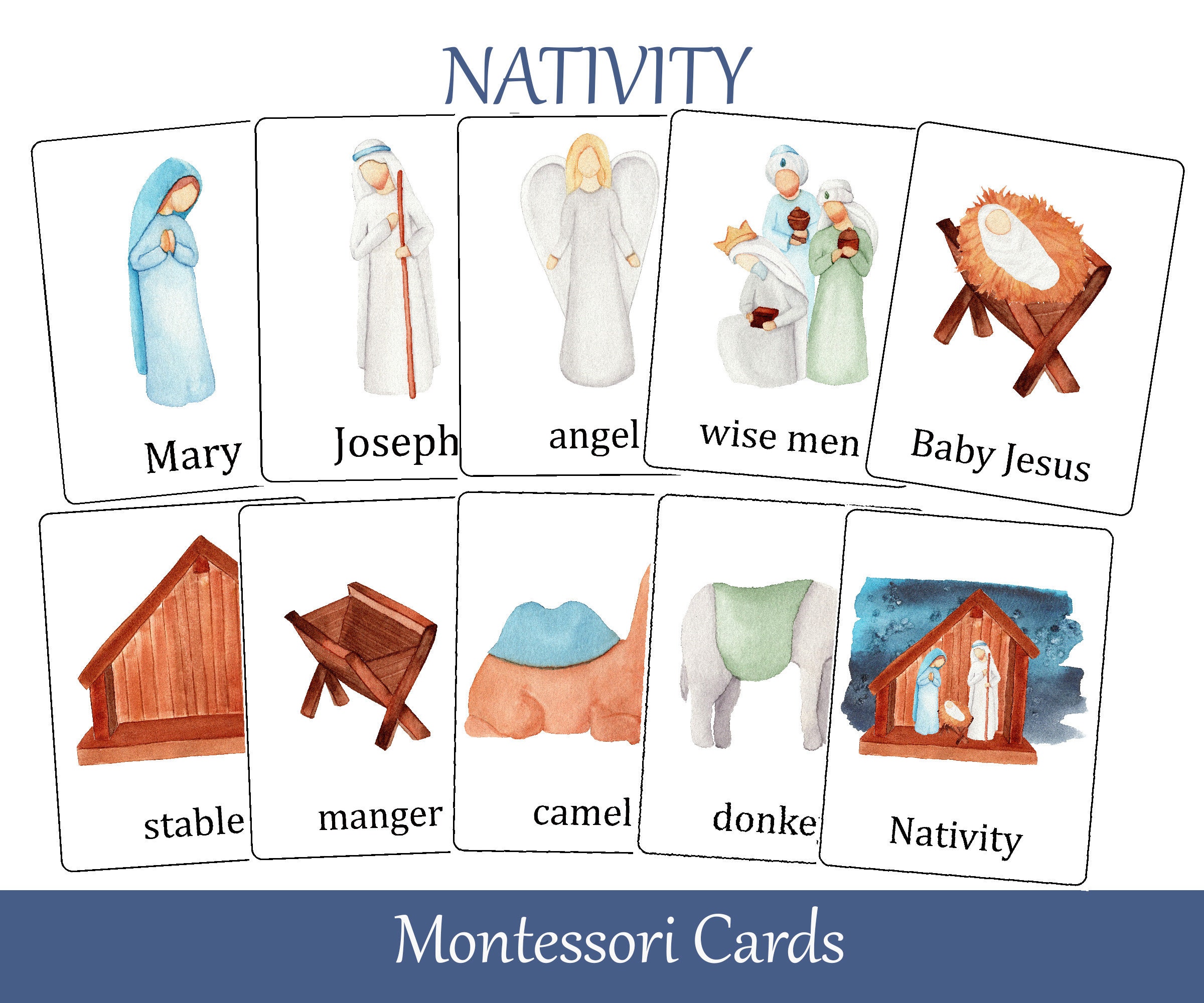 Nativity Christmas Flash Cards, Montessori Three Part Cards ...