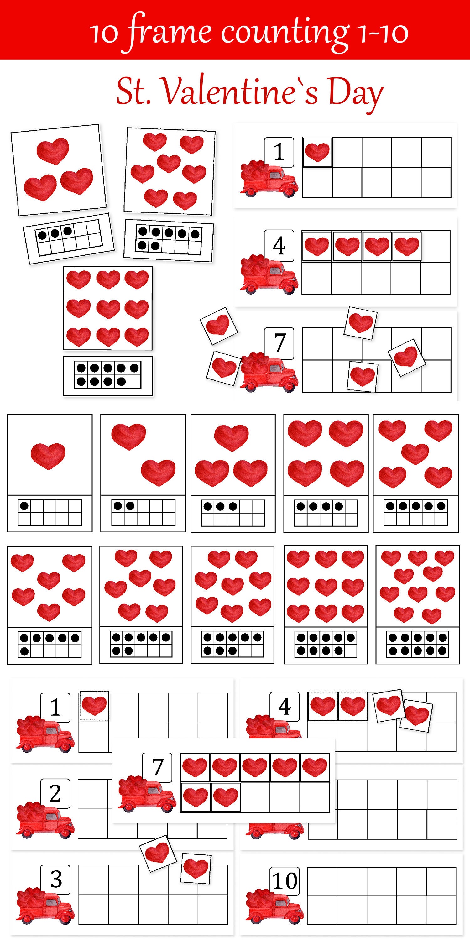 Valentine Ten Frame Counting Flashcards, Montessori Math Worksheets ...