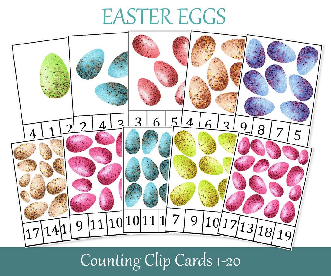 Easter Eggs Counting Clip Flashcards 1 - 20, Printable Spring Numbers ...