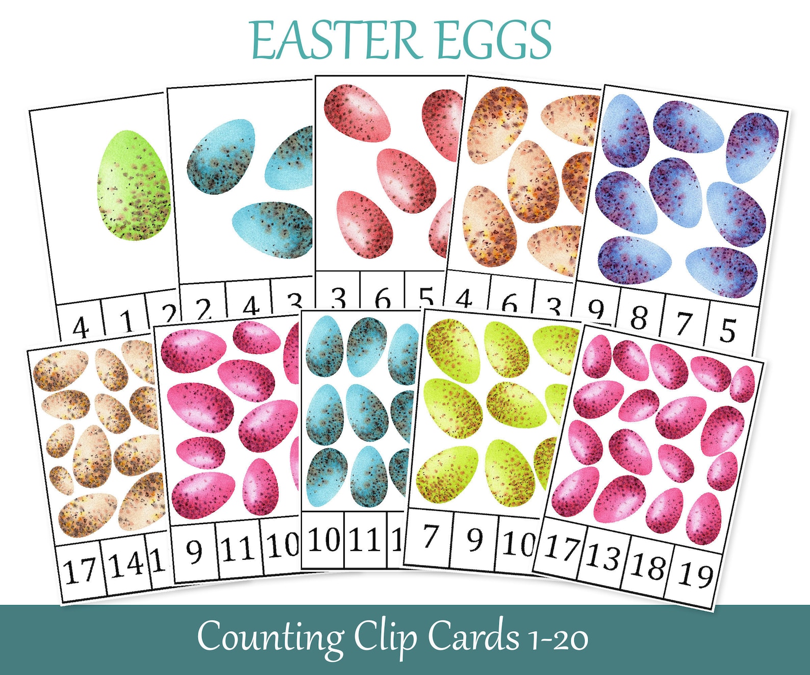 Easter Eggs Counting Clip Flashcards 1 20, Printable Spring Numbers ...