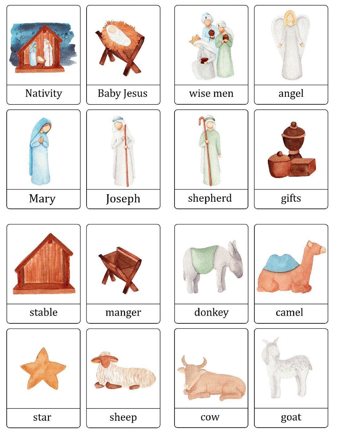 Nativity Christmas Flash Cards, Montessori Three Part Cards ...