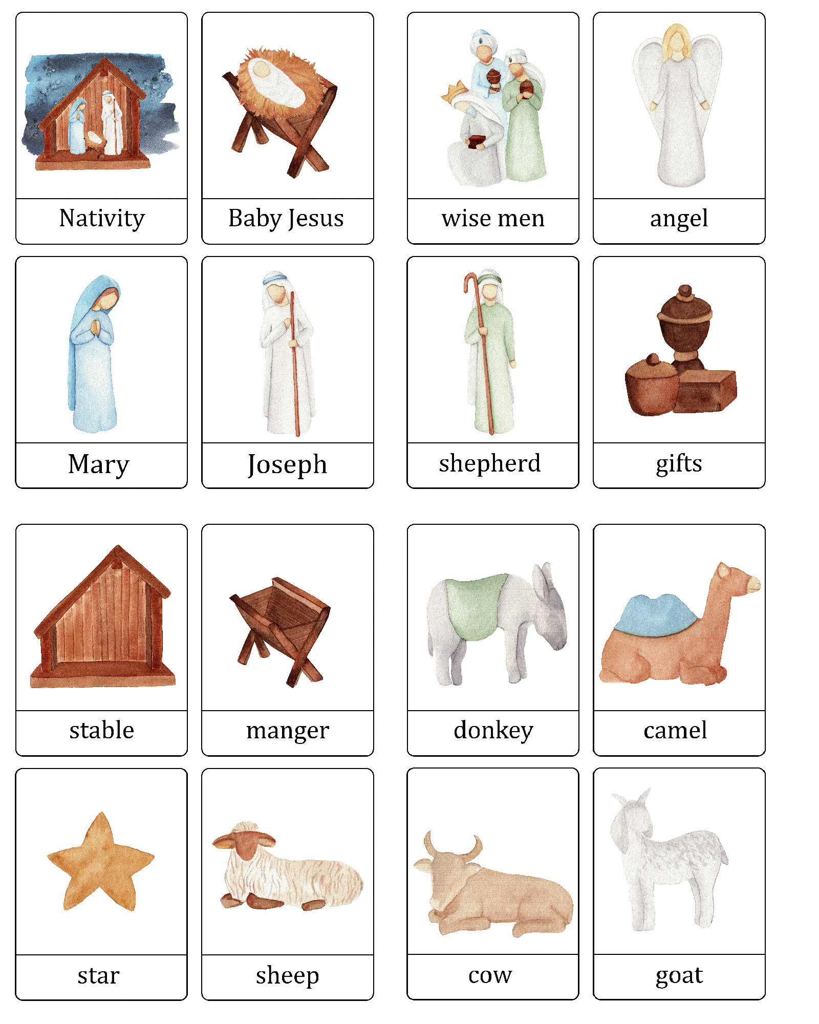 Nativity Christmas Flash Cards, Montessori Three Part Cards ...