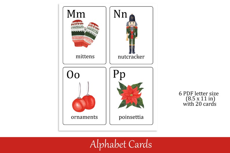 Christmas Alphabet Cards, ABC Preschool Flash Cards, Printable ...