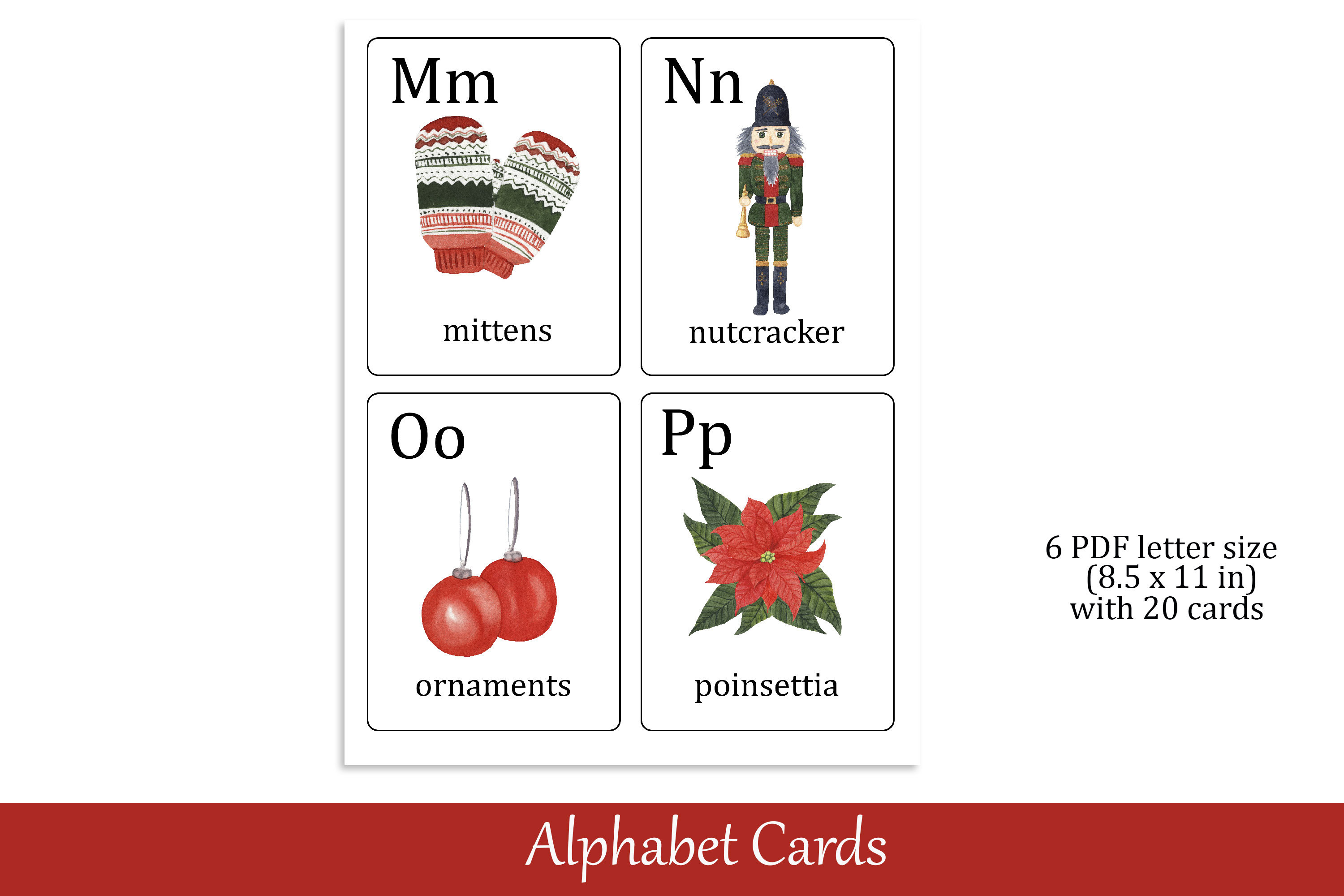 Christmas Alphabet Cards, ABC Preschool Flash Cards, Printable ...