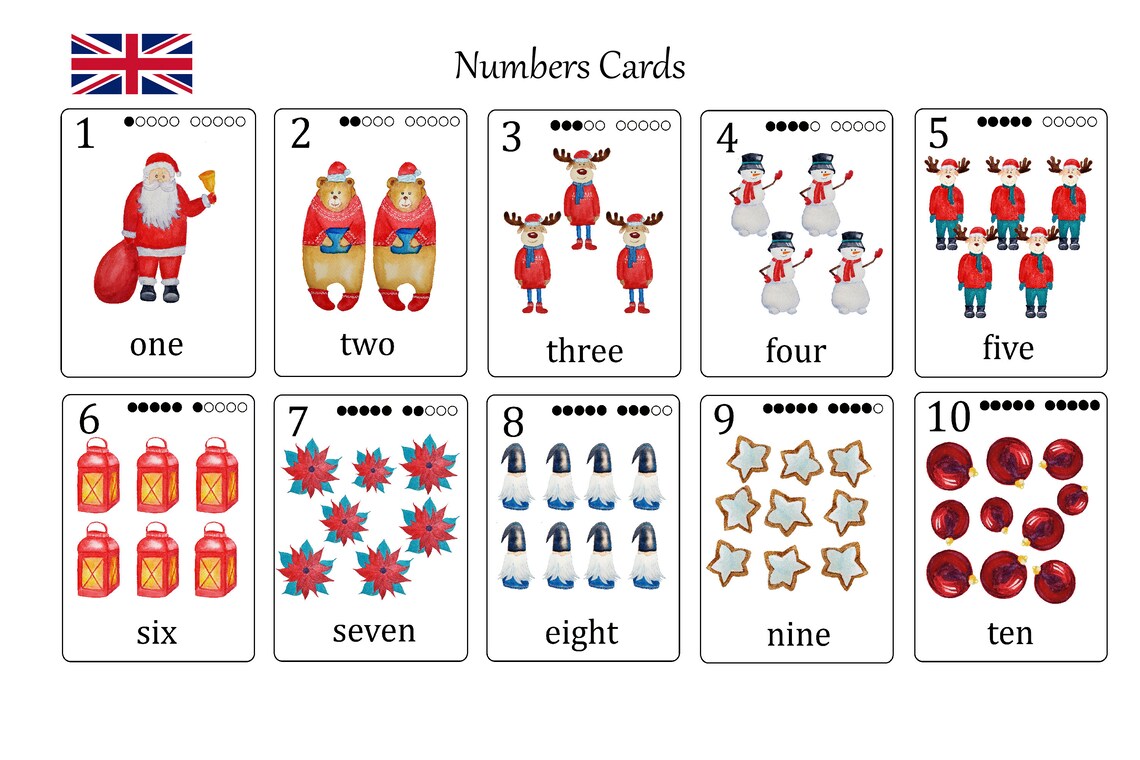 Christmas Numbers Flash Cards. Bilingual English & German - Etsy