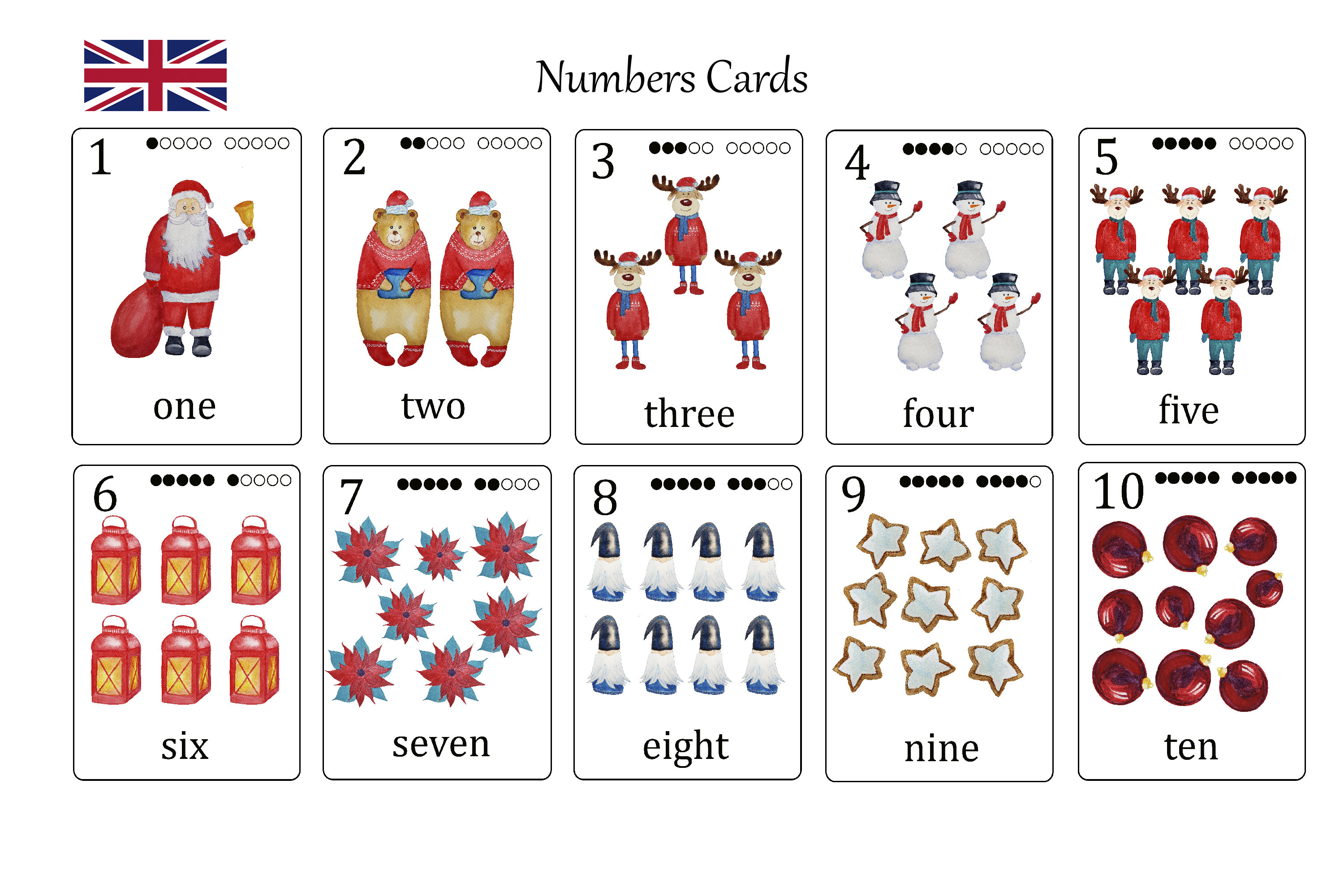 Christmas Numbers Flash Cards. Bilingual English & German Printable ...