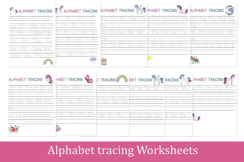 Alphabet Tracing Worksheets, Unicorns Letters Writing Practice ...