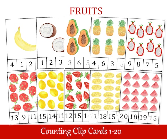 Fruits Count and Clip Cards Summer Montessori Counting | Etsy