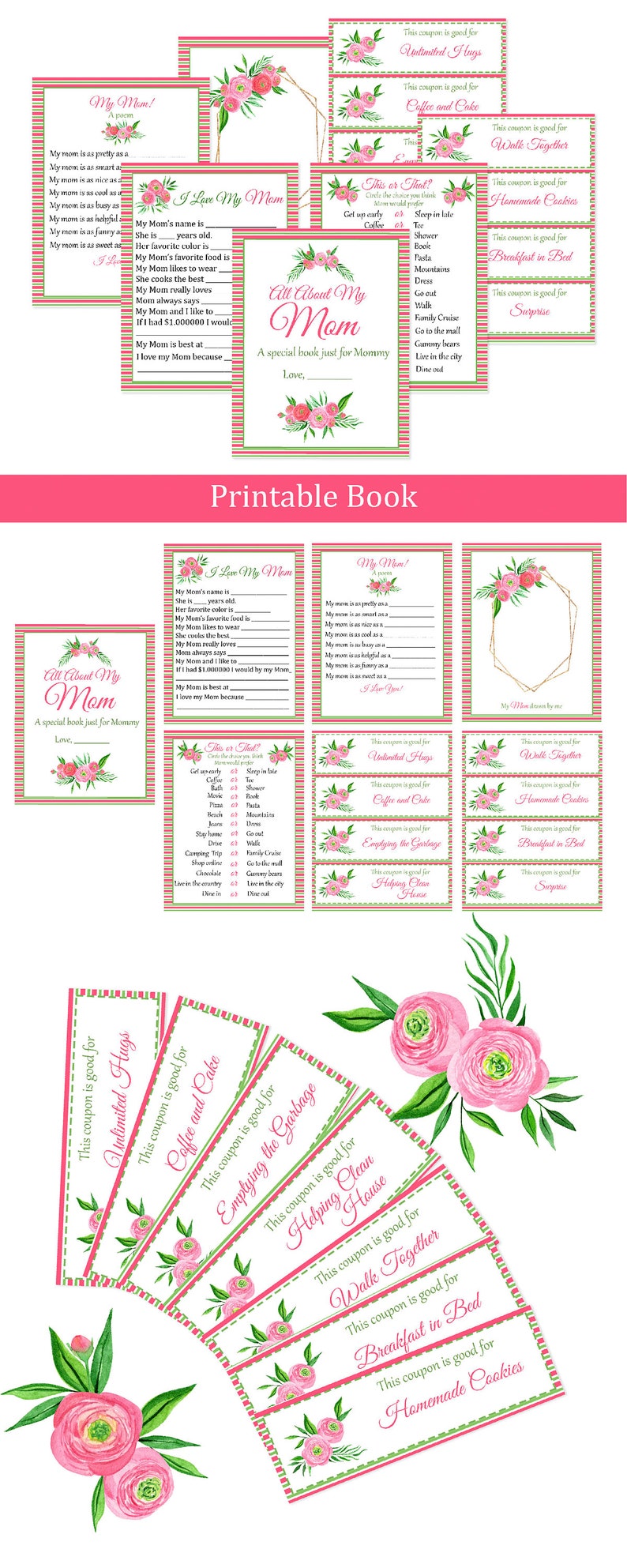 All About My Mom Questionnaire, Printable Coupon Book, Mothers Day DIY ...