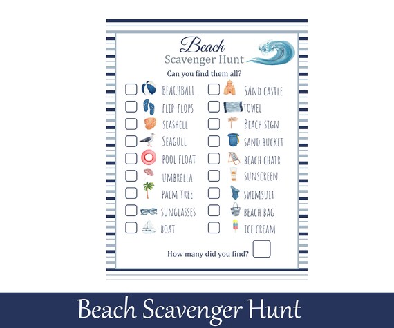 Beach Scavenger Hunt Summer Treasures Beach Activity for - Etsy