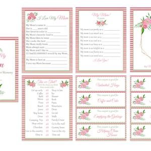 All About My Mom Questionnaire, Printable Coupon Book, Mothers Day DIY ...