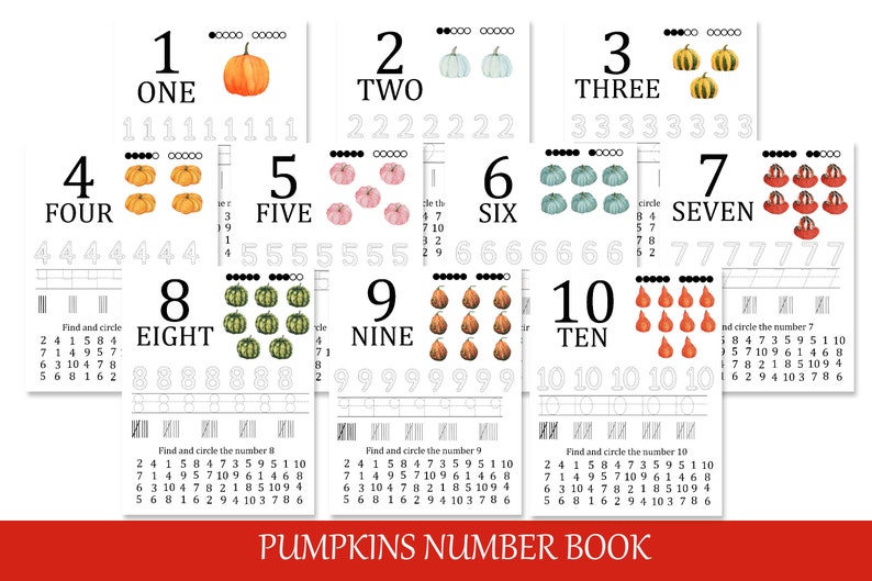 Fall Pumpkins Number Book, Numbers Writing Practice, Autumn Tracing ...