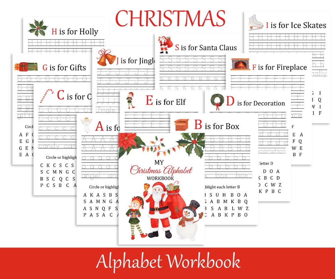 Christmas Alphabet Tracing Worksheets, Letters Writing Practice, ABC ...