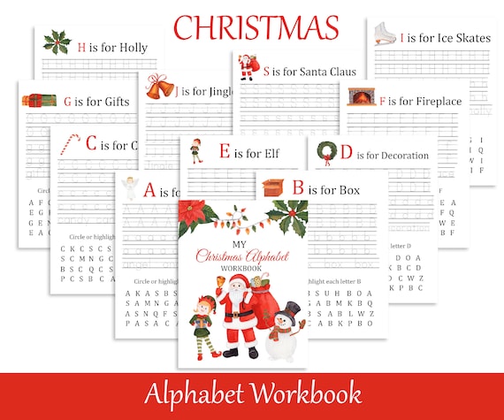 Christmas Alphabet Tracing Worksheets Letters Writing - Etsy