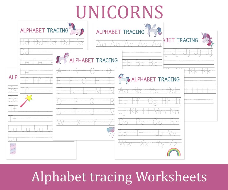 Alphabet Tracing Worksheets, Unicorns Letters Writing Practice ...