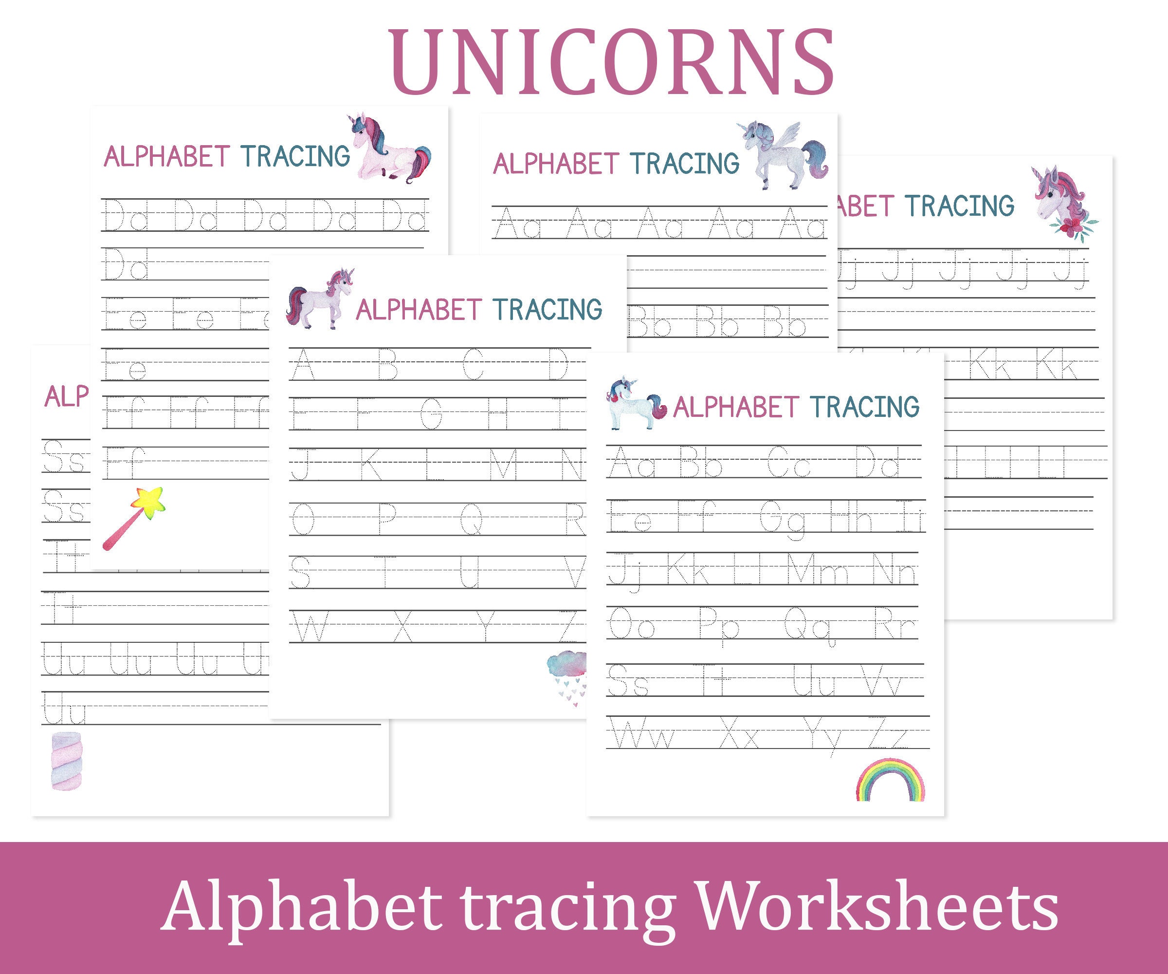 Alphabet Tracing Worksheets, Unicorns Letters Writing Practice ...