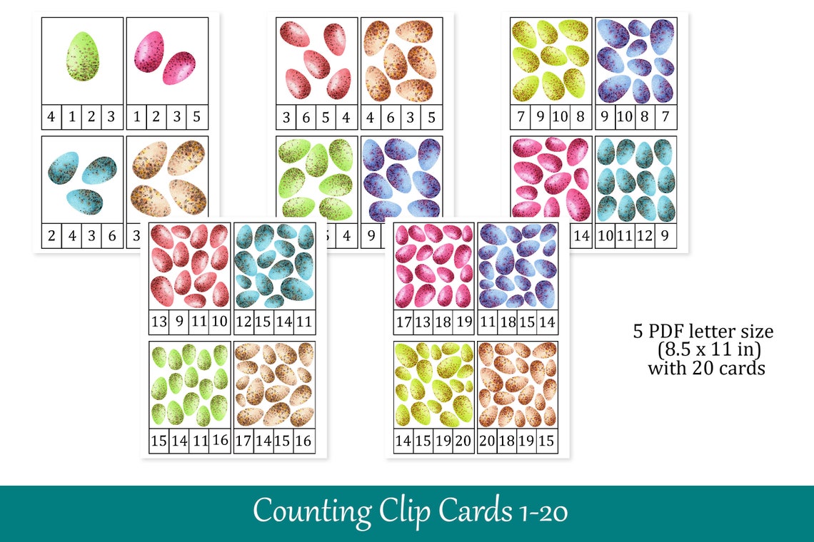 Easter Eggs Counting Clip Flashcards 1 20 Printable Spring - Etsy