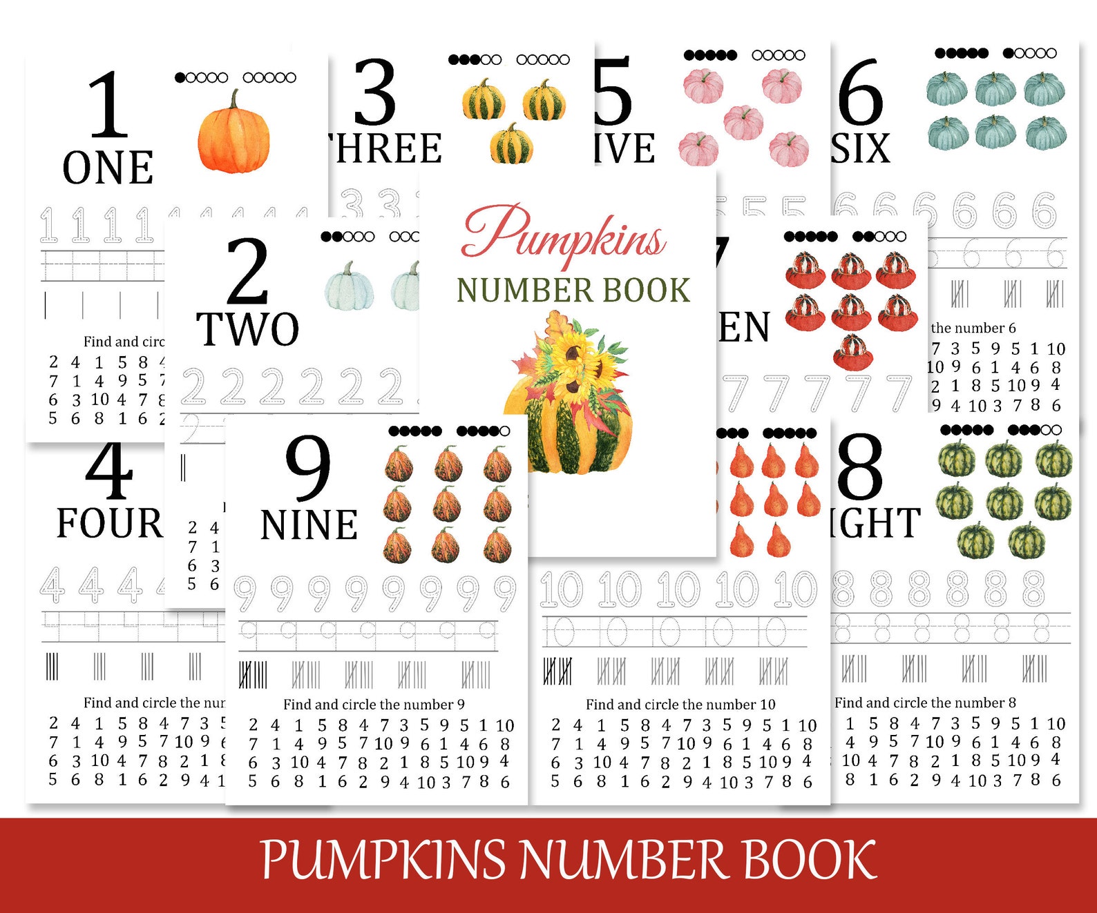 Fall Pumpkins Number Book, Numbers Writing Practice, Autumn Tracing ...