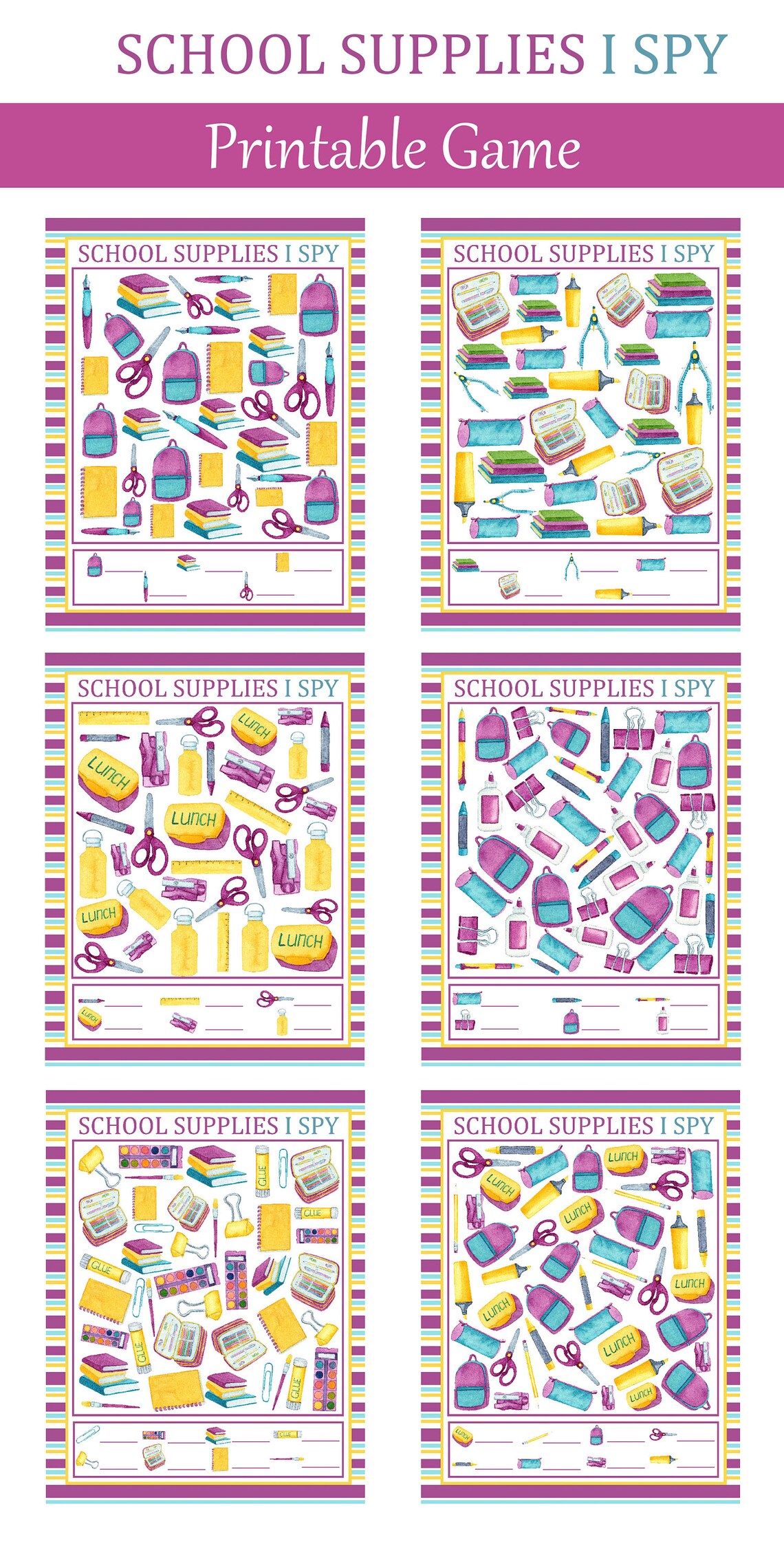 I Spy School Supplies, Back to School Printable Game for Kids ...