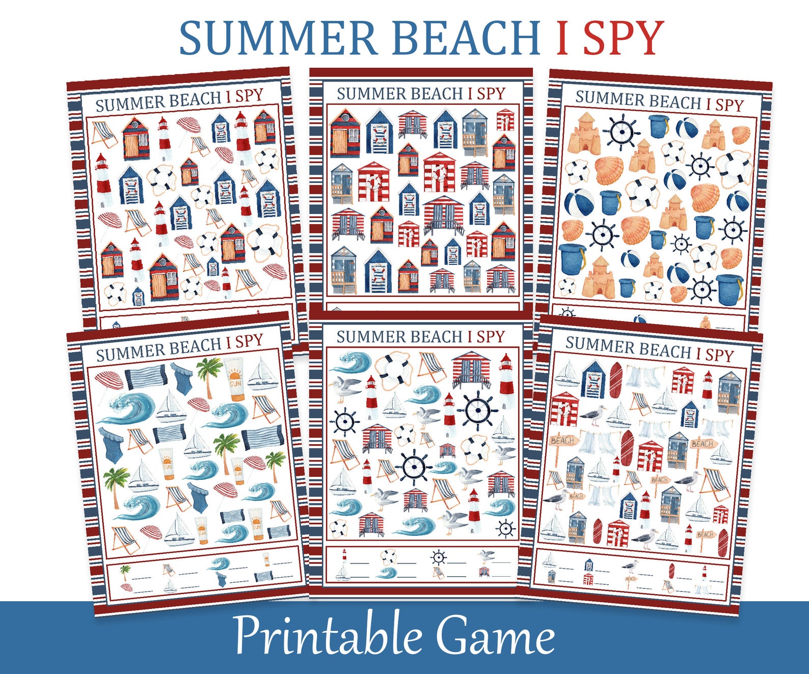 I Spy Summer Ocean Beach Printable Game for Kids, Preschool Party ...