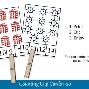 Summer Ocean Beach Count and Clip Cards, Number 1 - 20, Flashcards ...