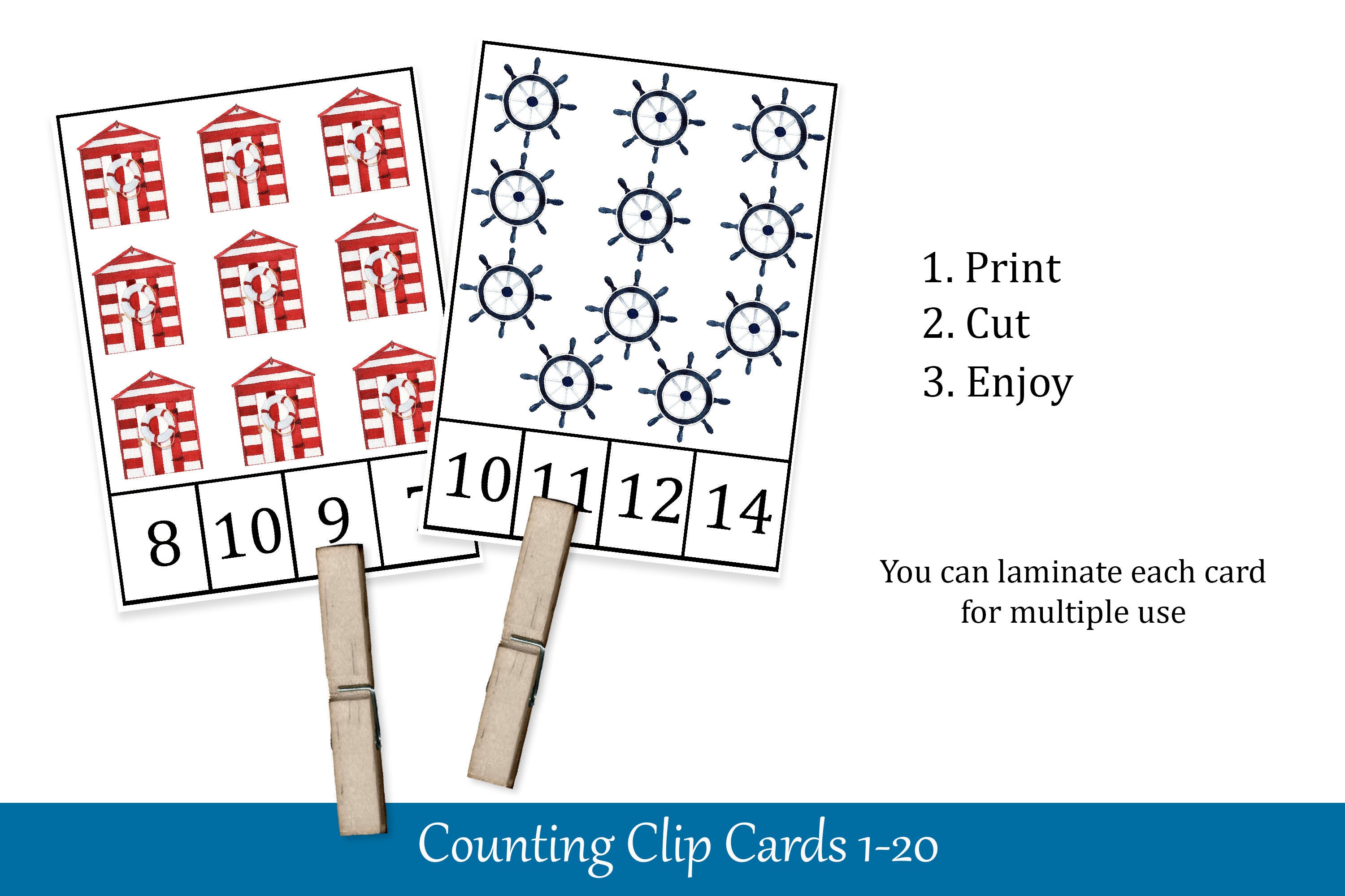 Summer Ocean Beach Count and Clip Cards, Number 1 - 20, Flashcards ...