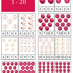 Apples Count and Clip Cards, Number 1 - 20, Flashcards, Fall Activity ...